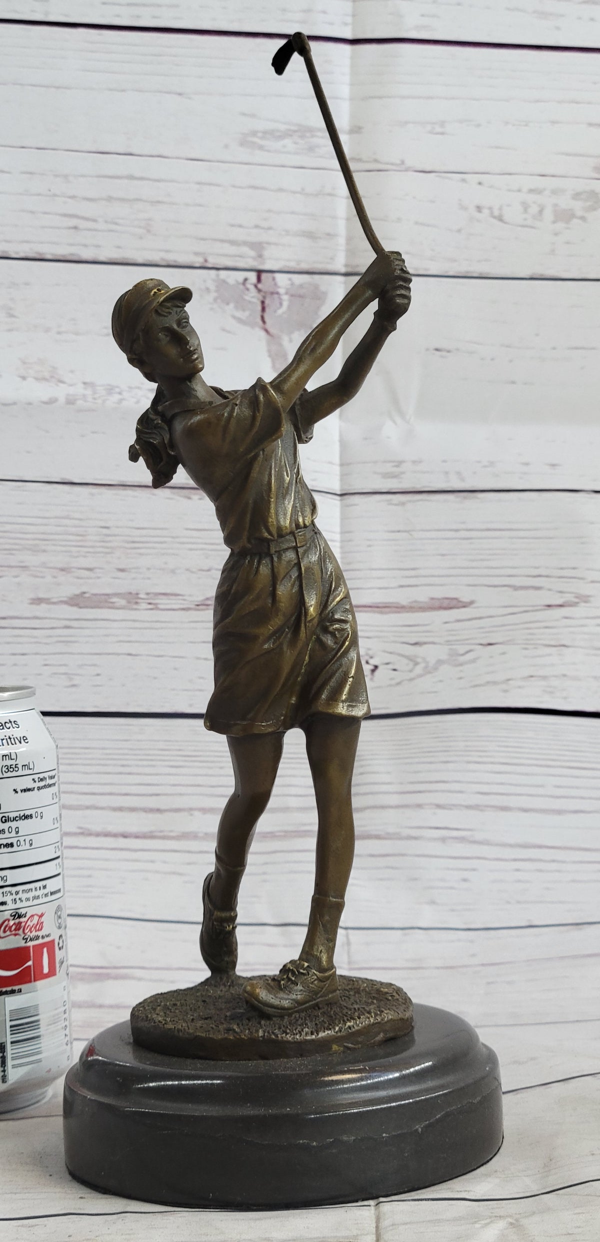 Bronze Statue Vintage Golfer Golf Female Golfing Trophy Sculpture Marb ...