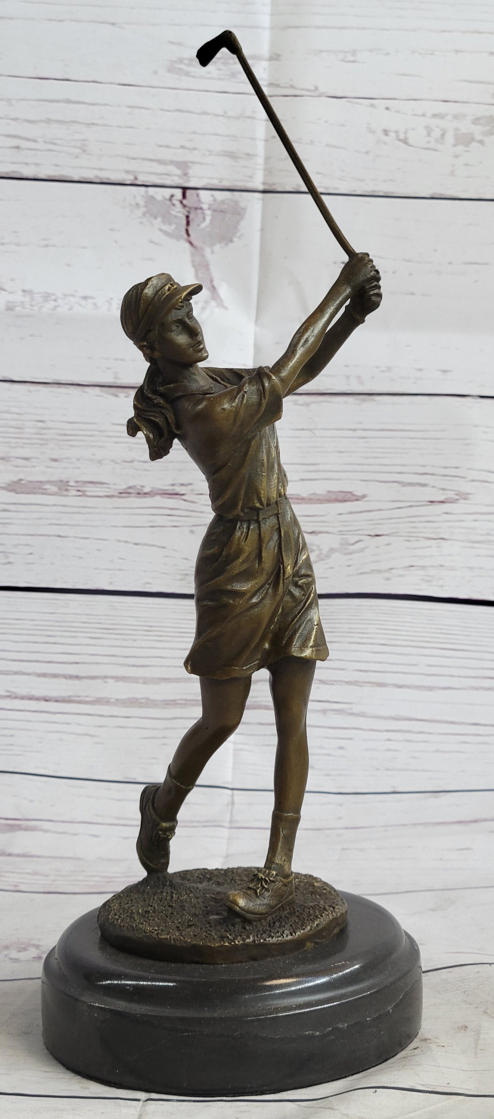 Bronze Statue Vintage Golfer Golf Female Golfing Trophy Sculpture Marb ...