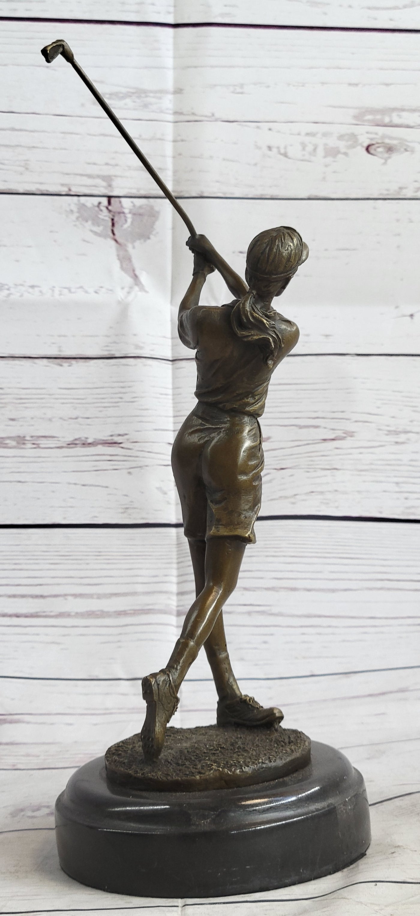 Bronze Statue Vintage Golfer Golf Female Golfing Trophy Sculpture Marb ...