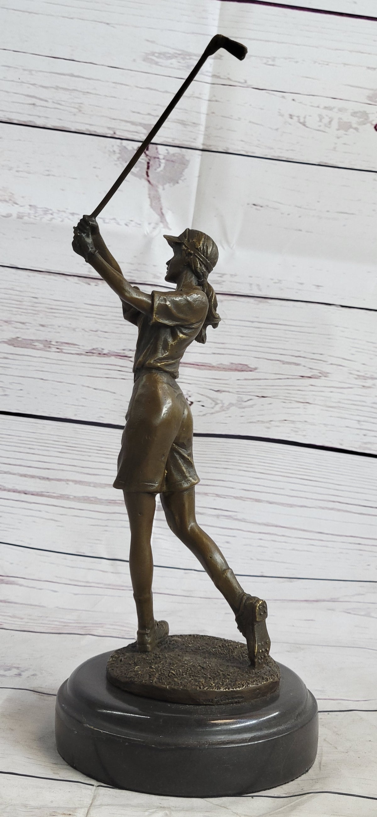 Bronze Statue Vintage Golfer Golf Female Golfing Trophy Sculpture Marb ...