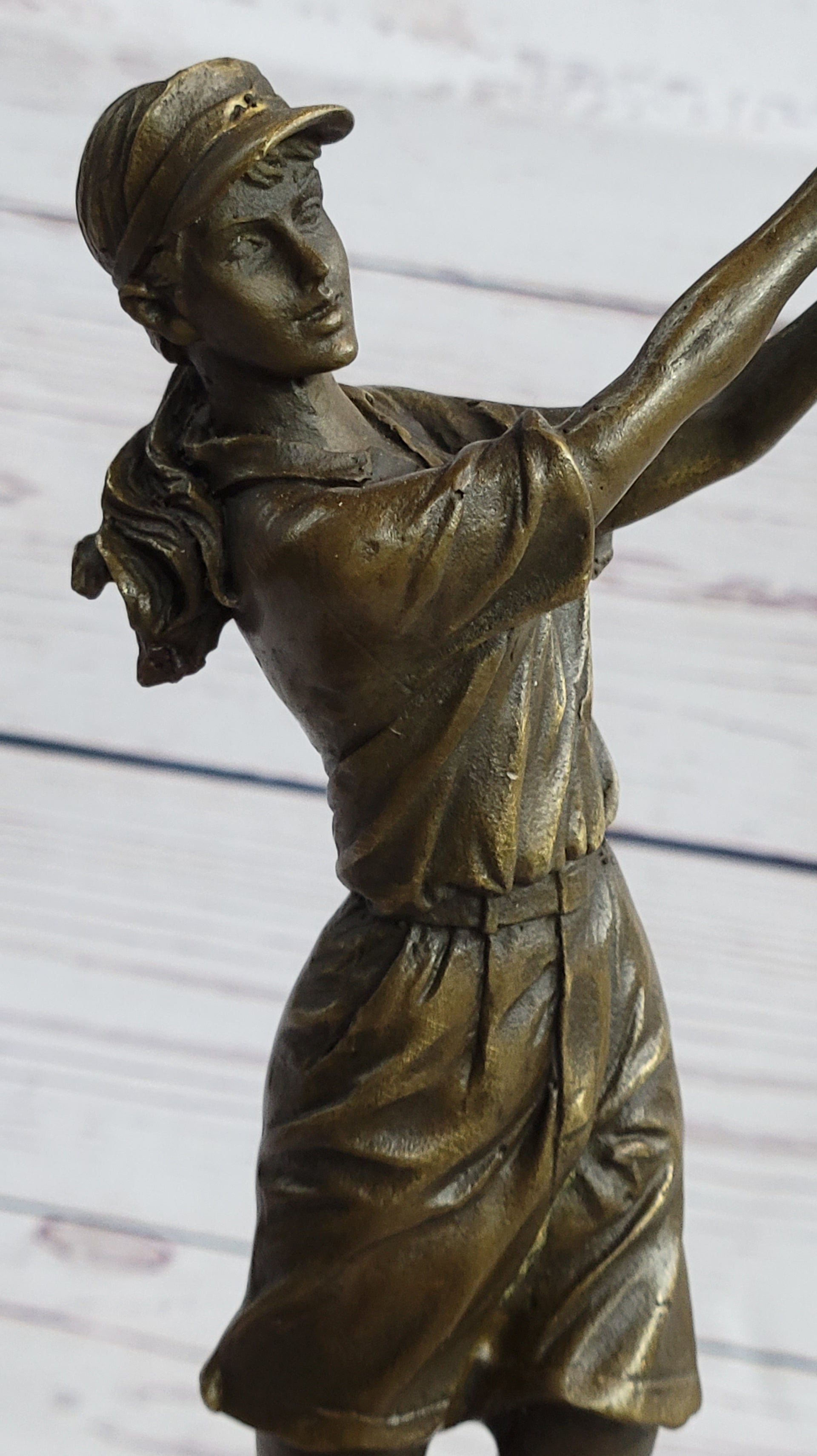 Bronze Statue Vintage Golfer Golf Female Golfing Trophy Sculpture Marb ...