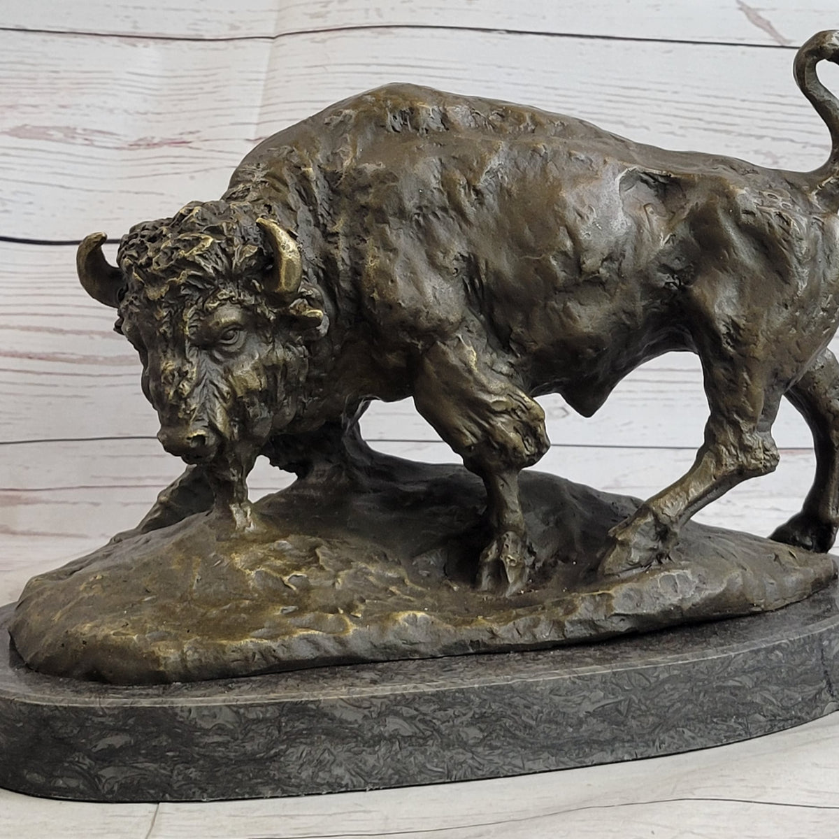 American Buffalo Bison Bull Bronze Sculpture by Barye on Marble Base F ...