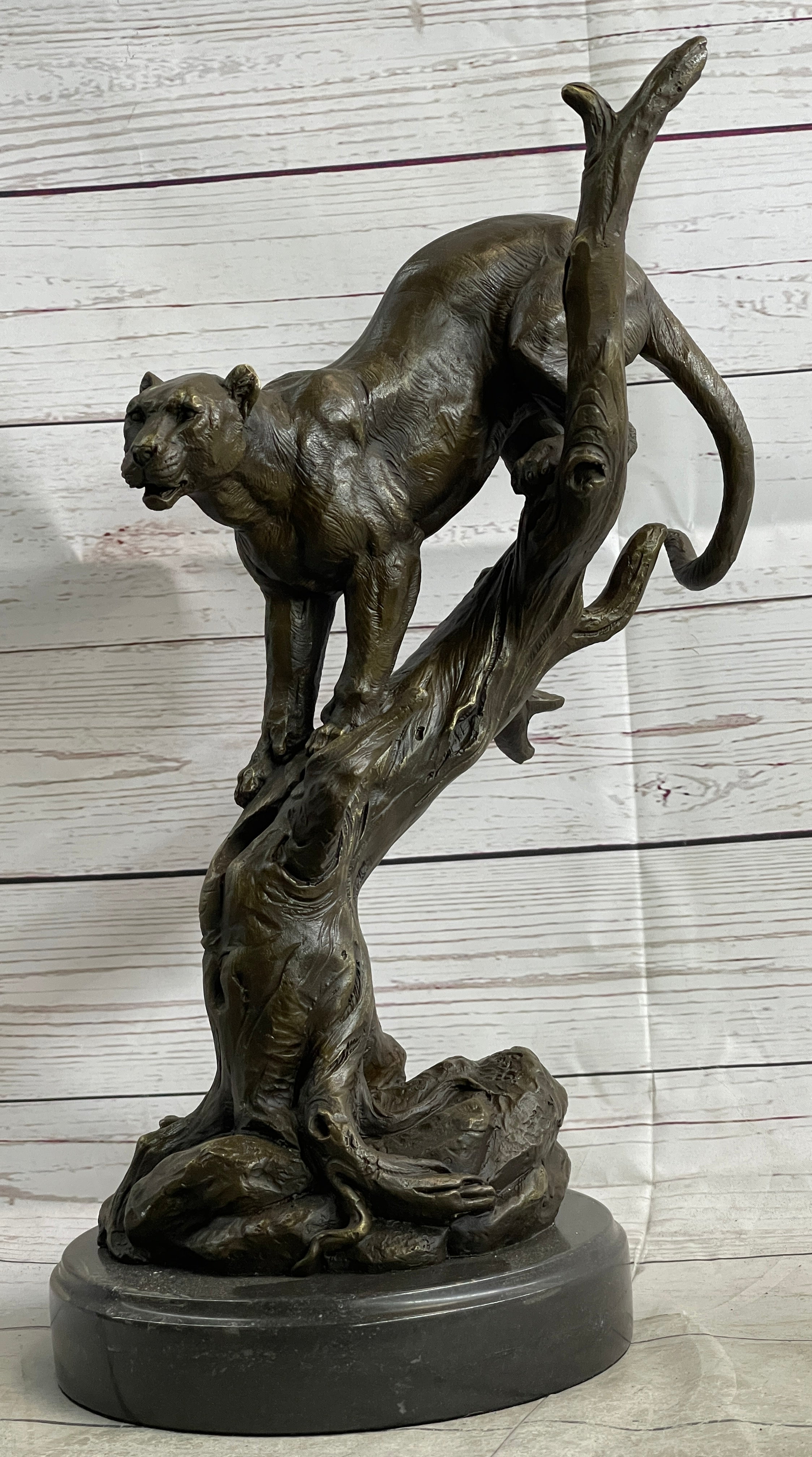 Mountain Lion Puma Panther in Tree Bronze Sculpture Statue Wildlife Ar ...