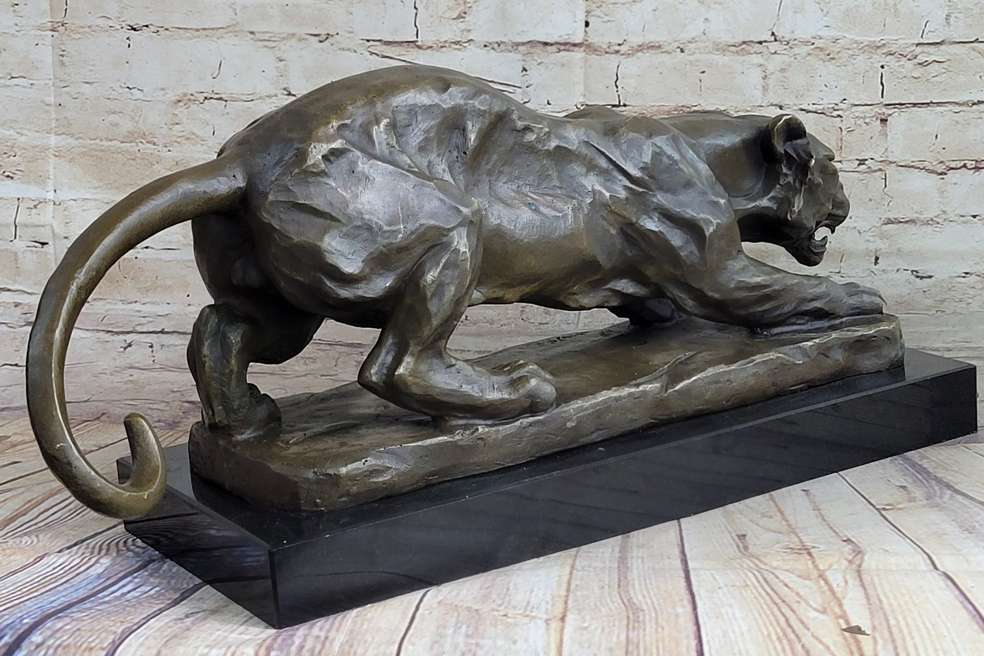 Handmade BRONZE SCULPTURE LION PANTHER TIGER PUMA COUGAR CAT STATUE AF ...