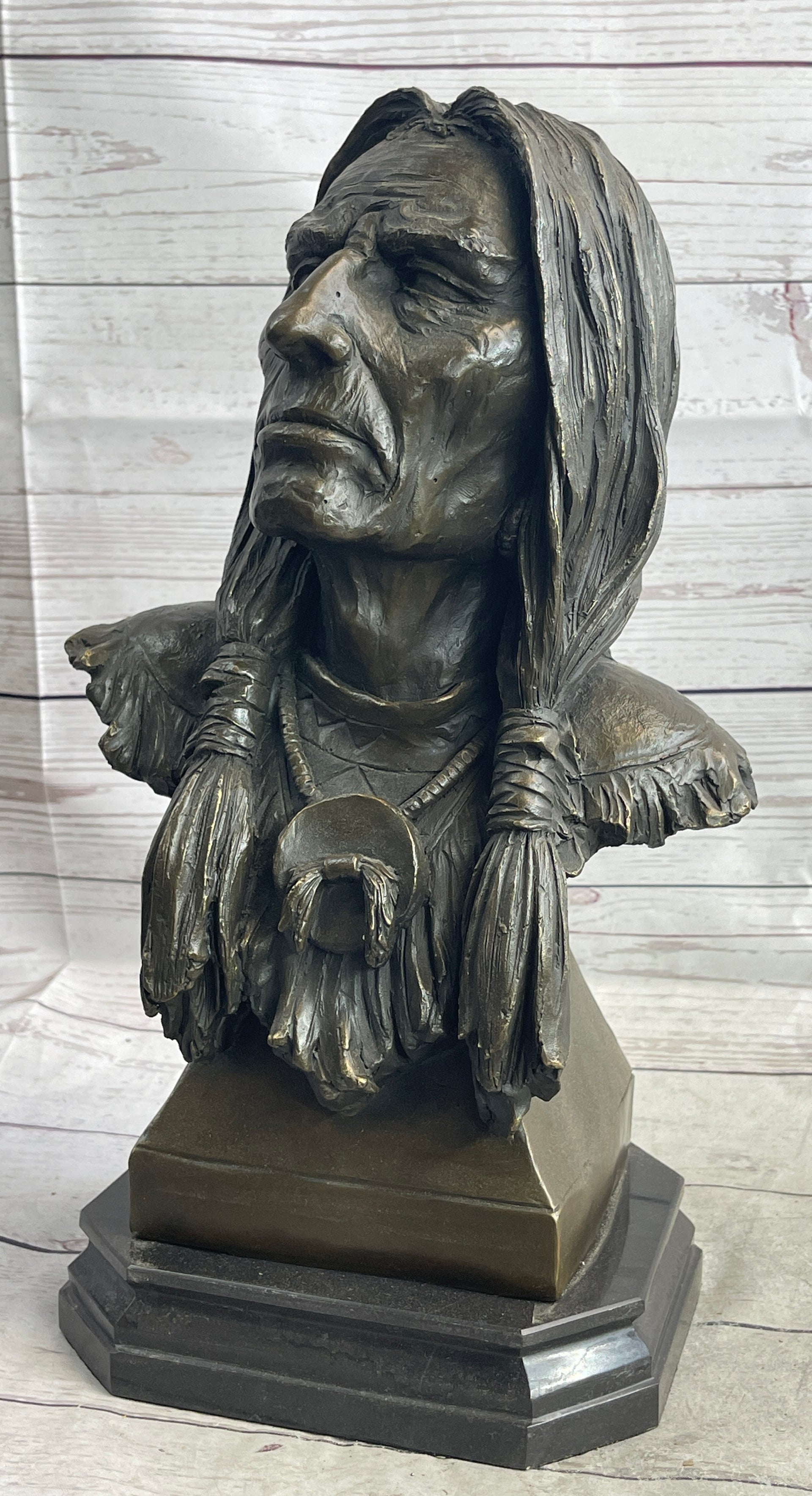 Native American Indian Old Man Weathered Face Bronze Sculpture Statue ...