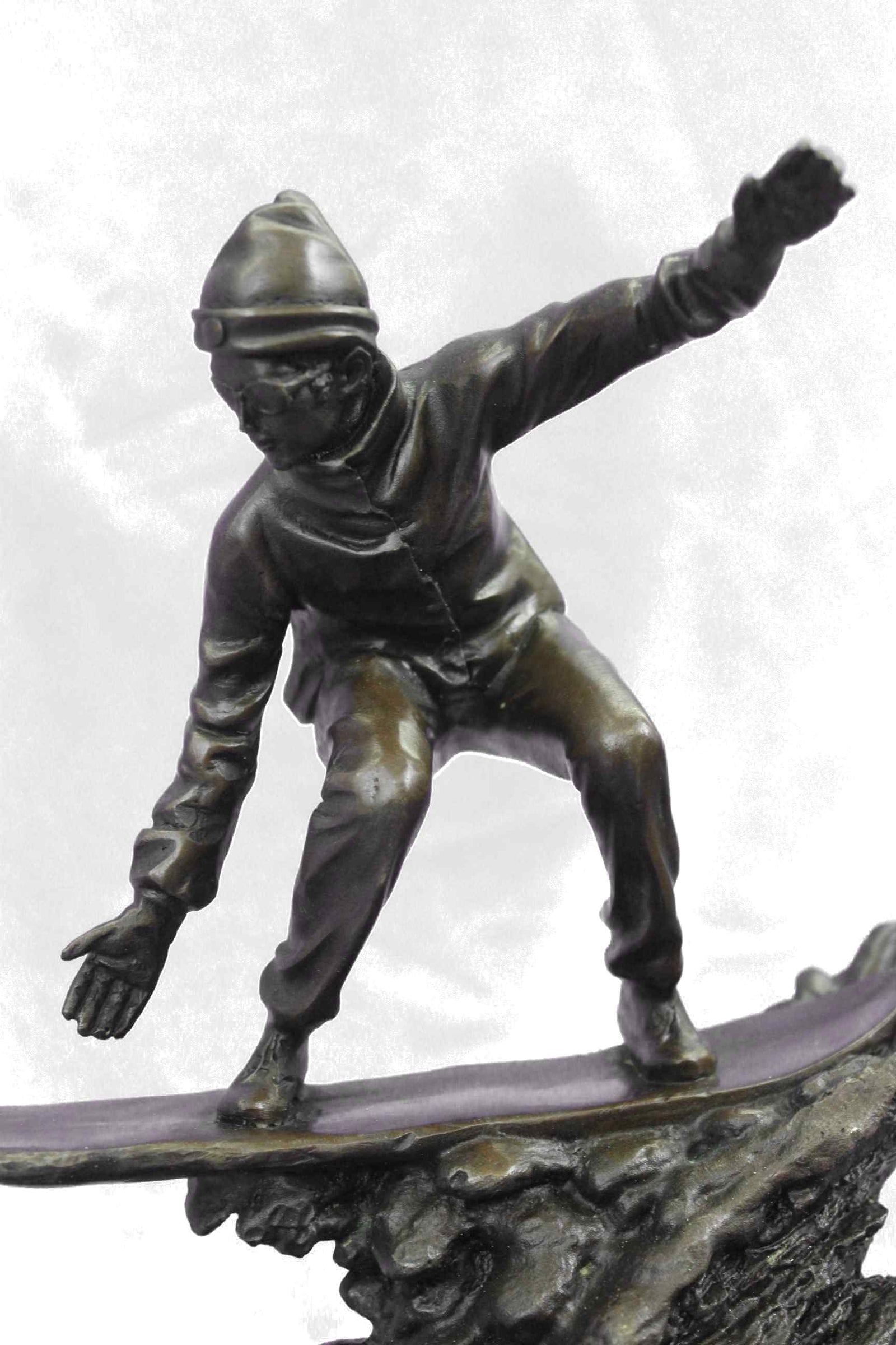 Real Bronze Marble Ski Snowboarder Winter Sport Figurine Sculpture Fig ...