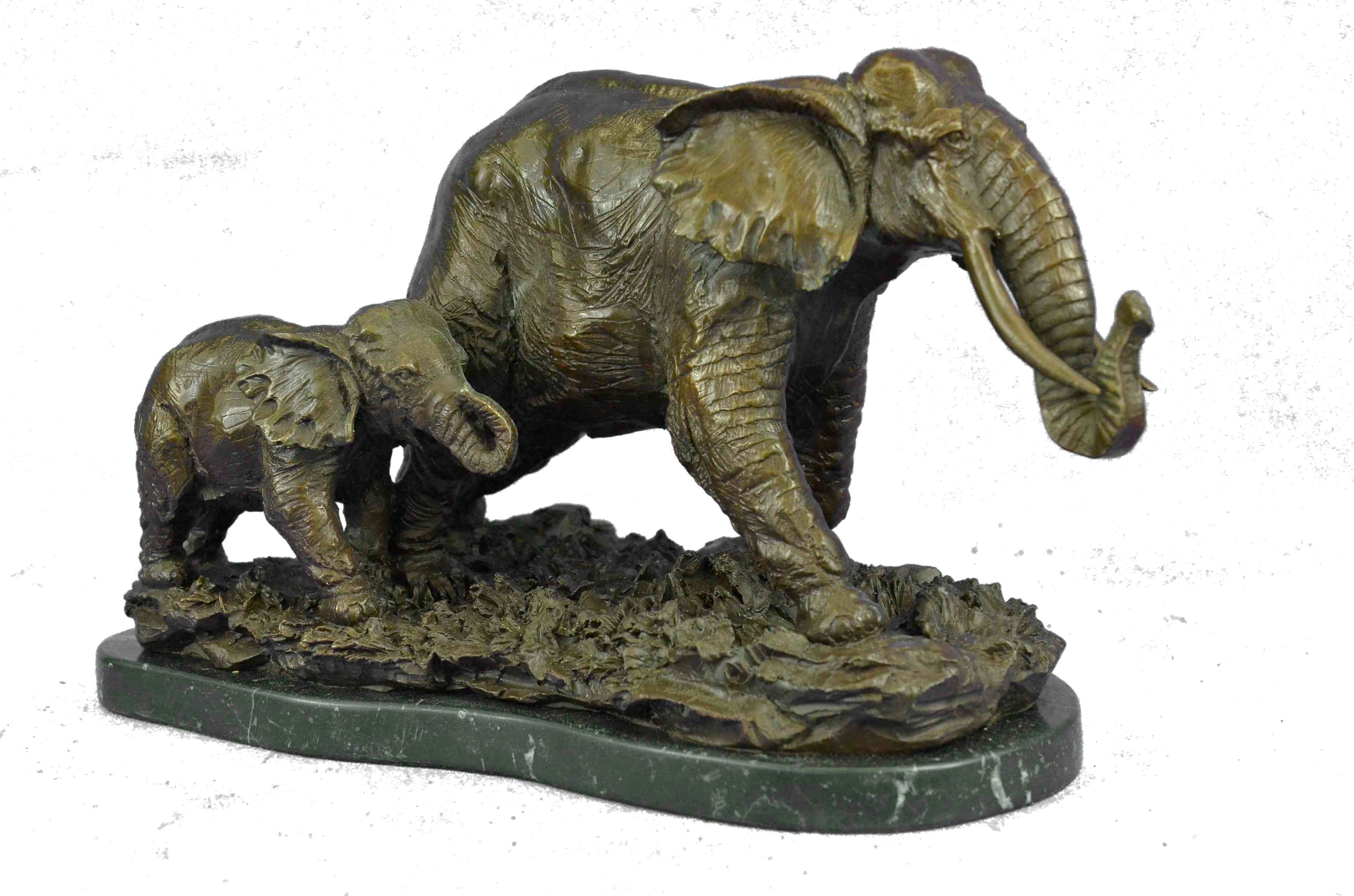 Signed Bugatti Animal Kingdom Mother Elephant with Family Bronze Sculp ...