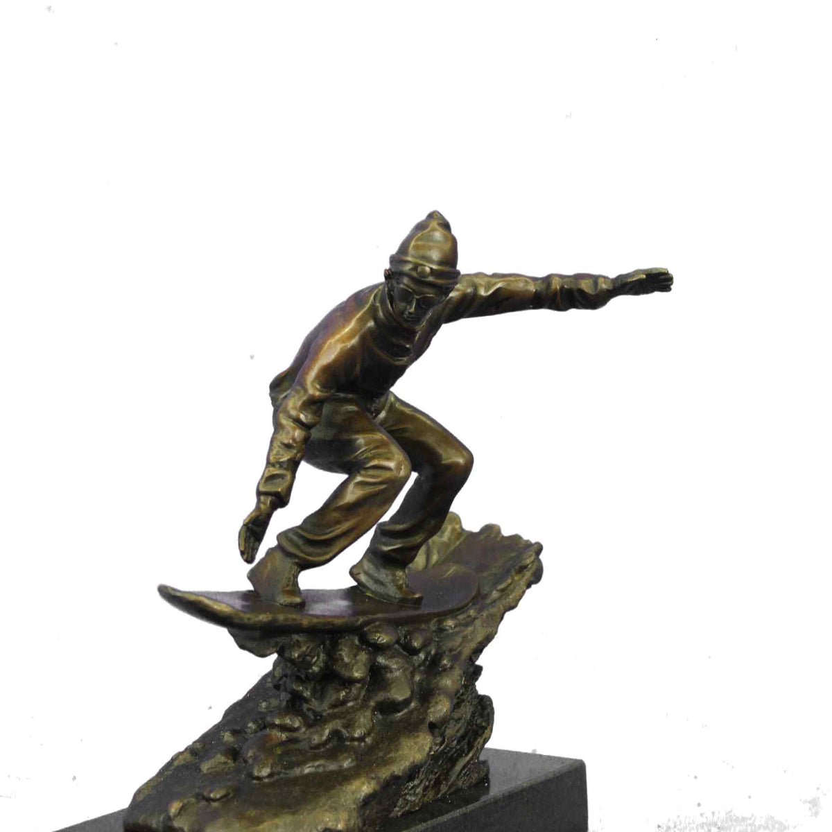 Real Bronze Marble Ski Snowboarder Winter Sport Figurine Sculpture Fig ...