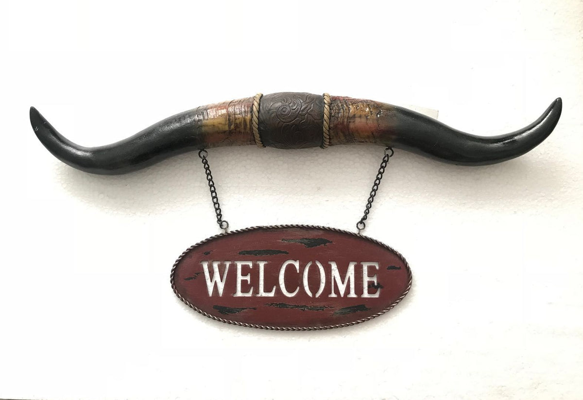 Western Steer Long Horn Bull Toro Welcome Wall Mount Sign Sculpture St ...